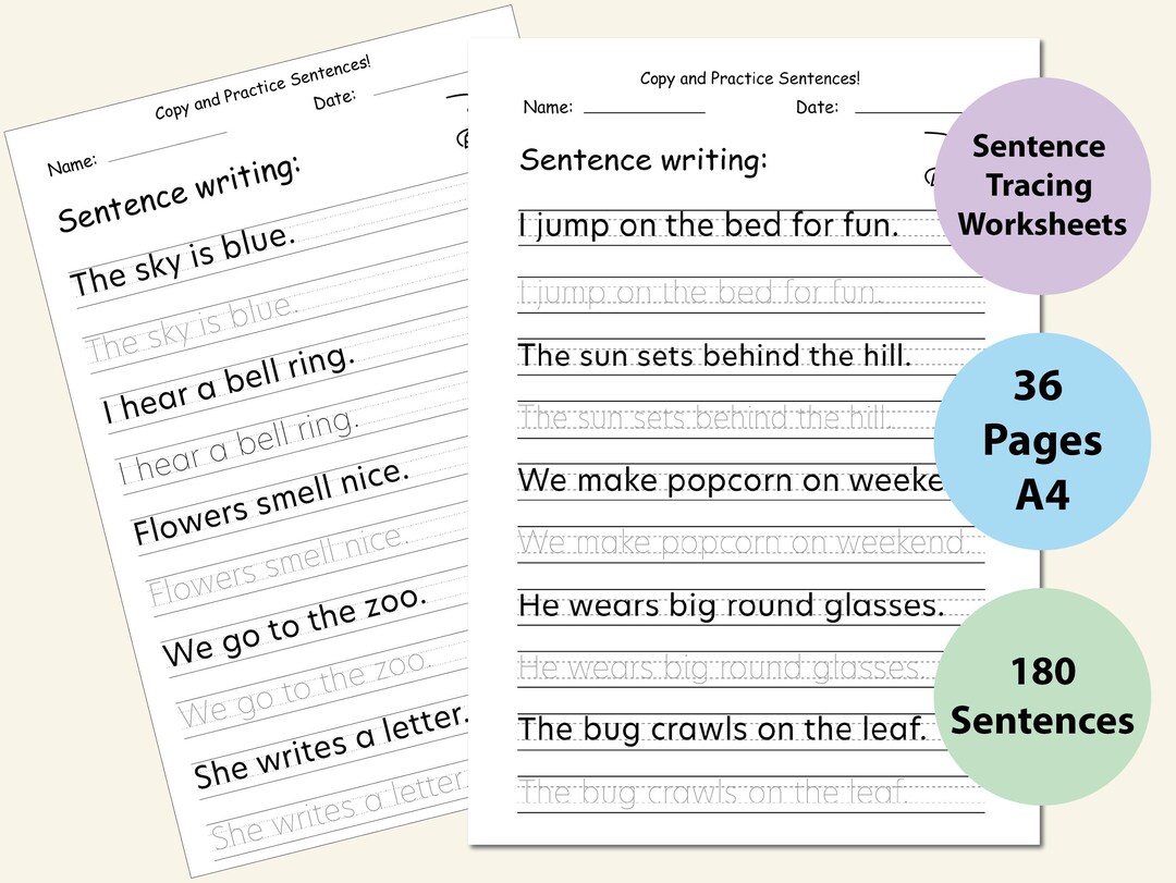 Sentence Tracing Worksheets | Sentence Writing Practice for 1st-2nd-3rd ...