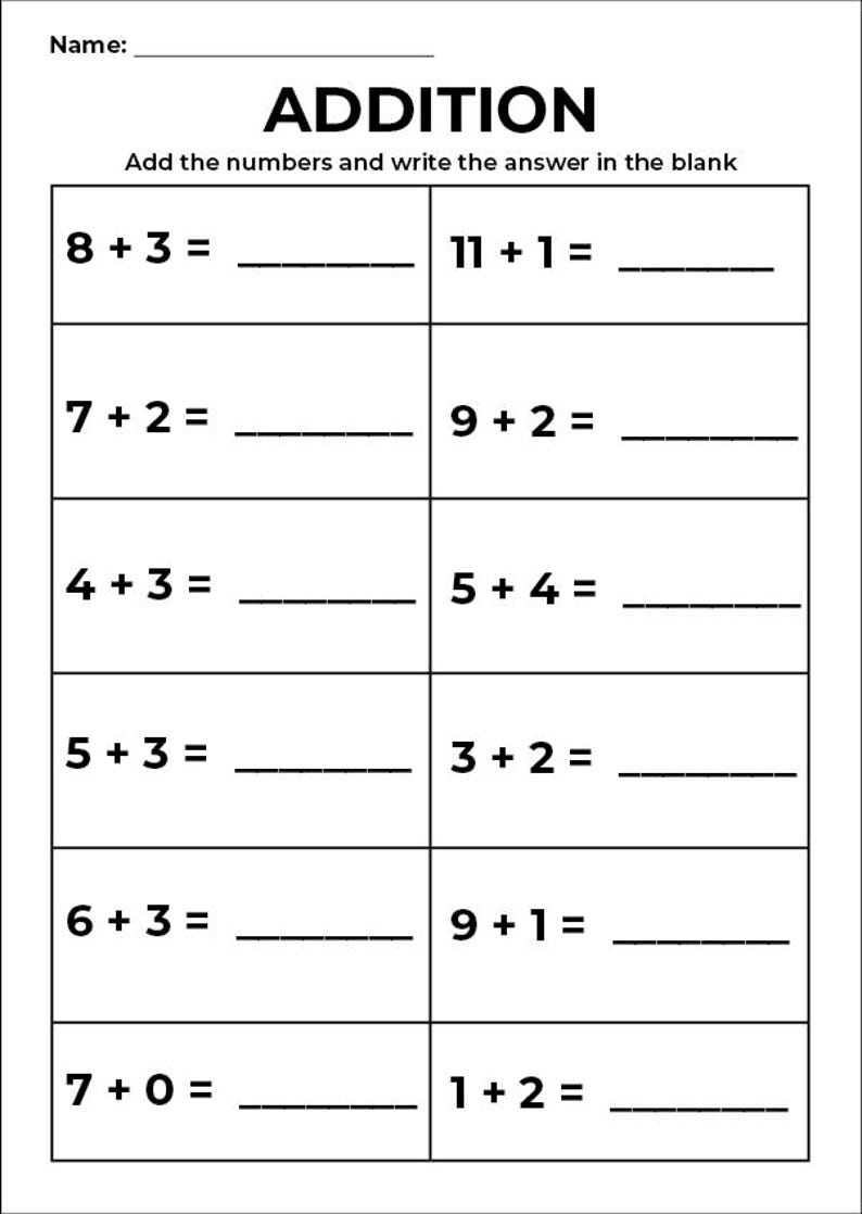 10 Printable Addition Worksheets | Kindergarten-1st Grade-2nd Grade ...