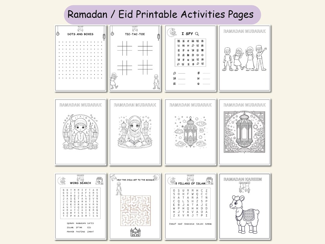 Ramadan Coloring Sheets and Printable Games Activities for Kids | Eid ...