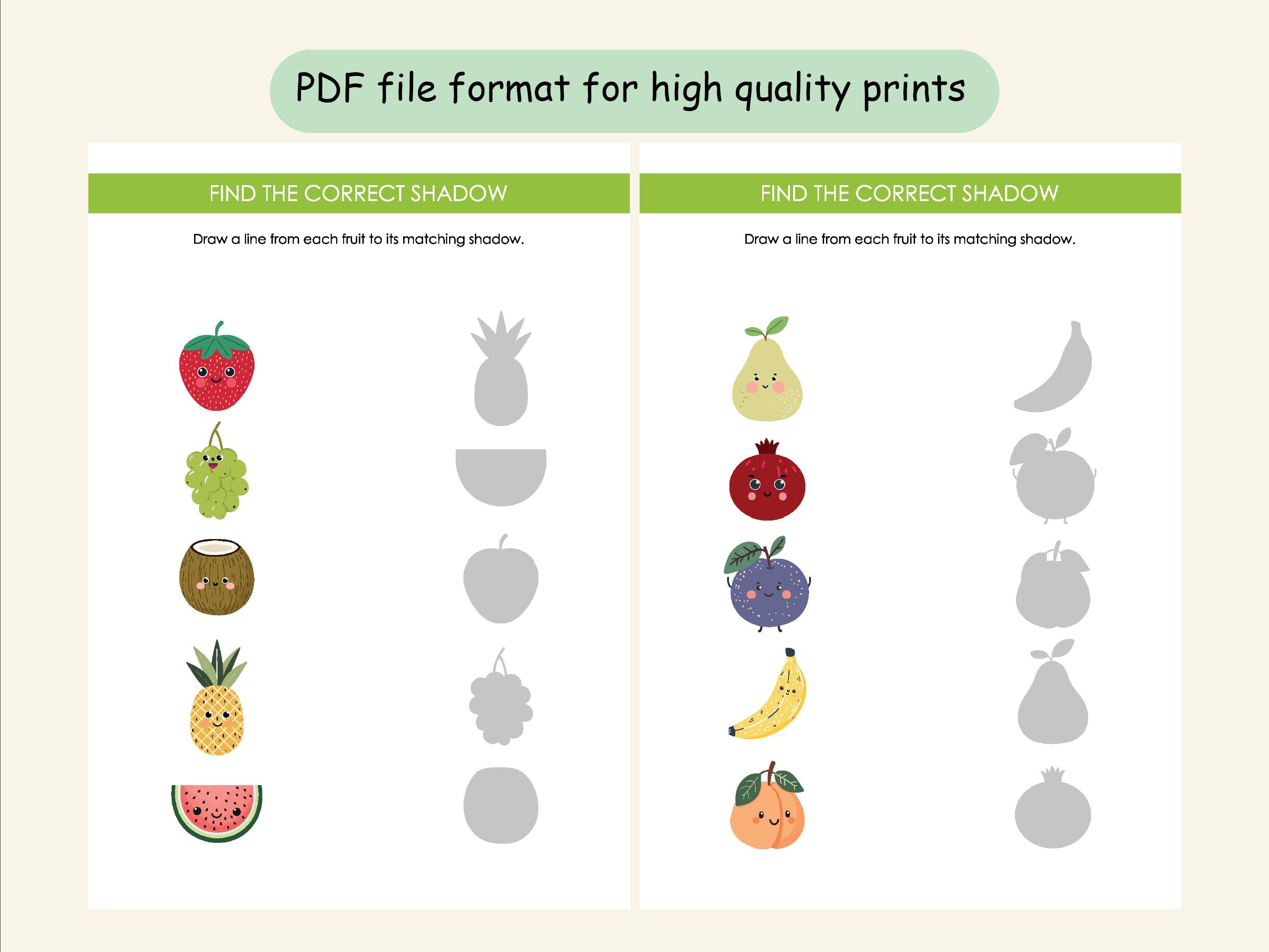 Matching Activity for Kids - Fruits | Shadow Matching Game for ...