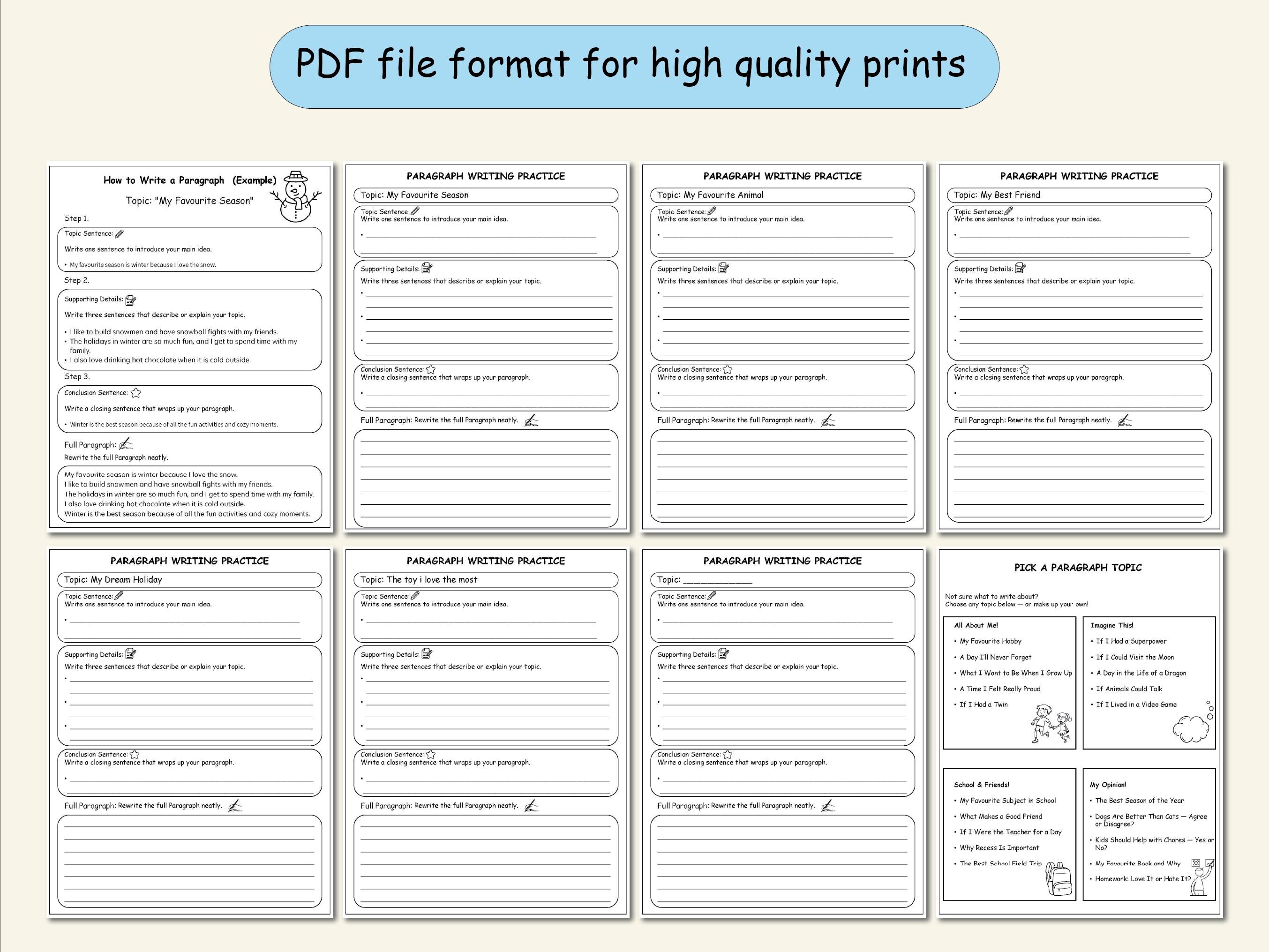 Paragraph Writing Practice Worksheets With Example, Printable Guided ...