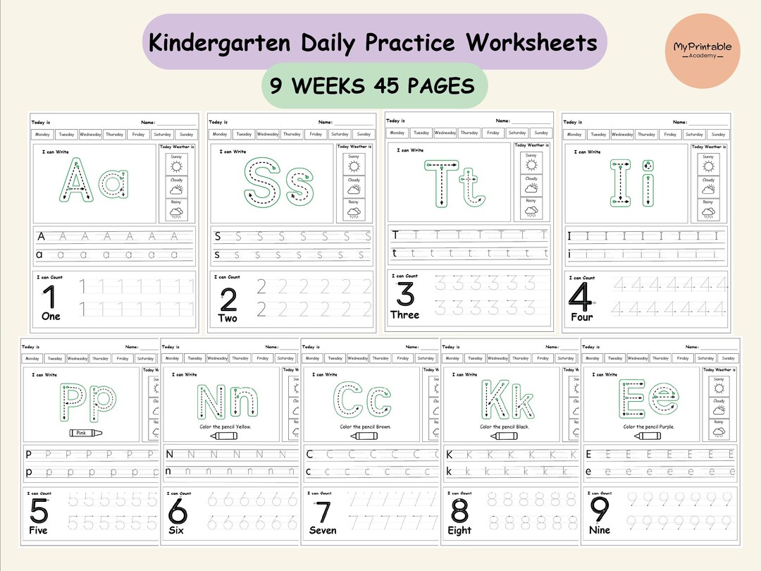 Printable Daily Kindergarten Worksheets, Maths & Phonics Educational ...