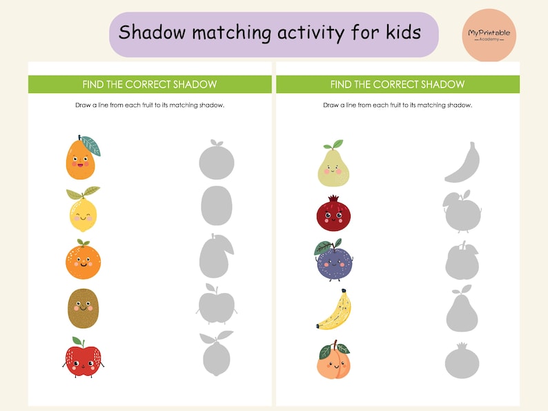 Matching Activity for Kids - Fruits | Shadow Matching Game for ...