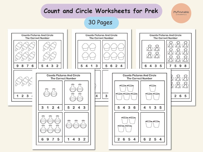 Counting Worksheets for Preschool | Count and Circle the Number ...