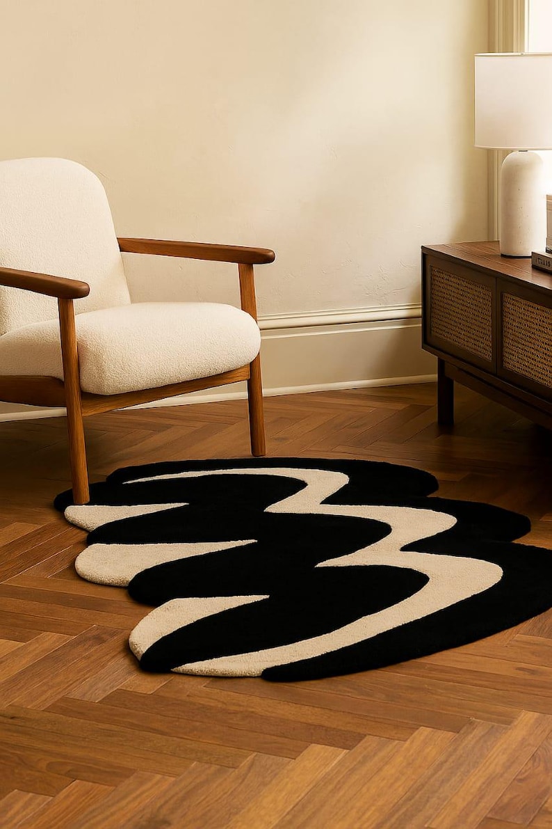 Modern Abstract Black & White Carpet - Etsy