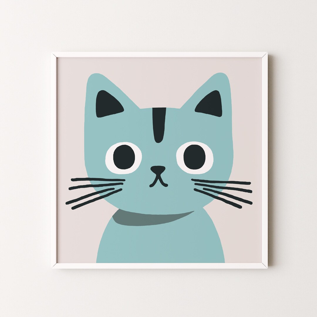 Cian Cat Illustration, 5 Colours Wall Print, Nursery Art, Nordic Wall ...