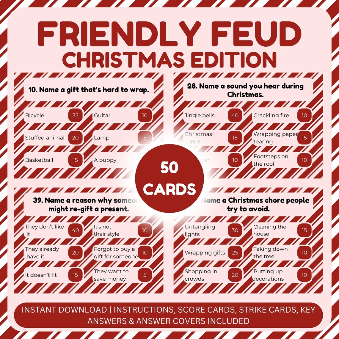 Christmas Friendly Feud Printable Game | Christmas Party Game - Etsy