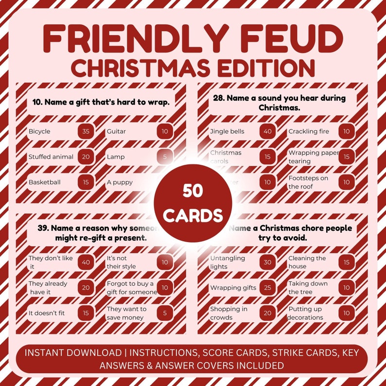 Christmas Friendly Feud Printable Game | Christmas Party Game - Etsy