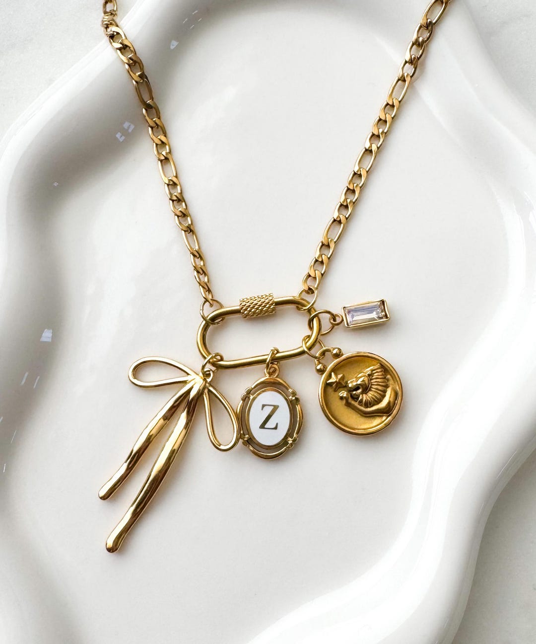 Personalized Gold Carabiner Charm Necklace, Custom Keepsake Jewelry for ...