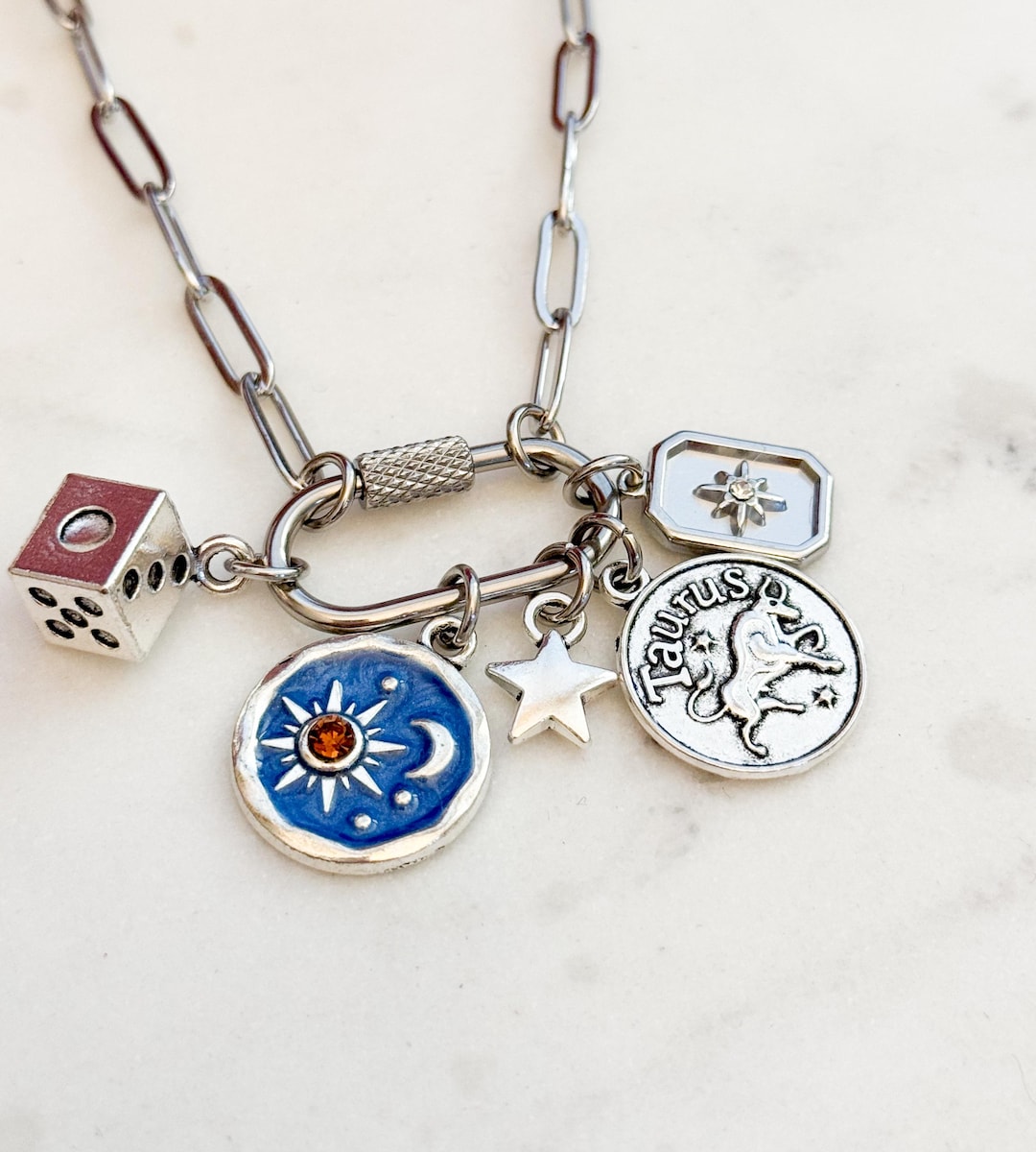 Custom Silver Carabiner Charm Necklace, Silver Carabiner Paperclip ...