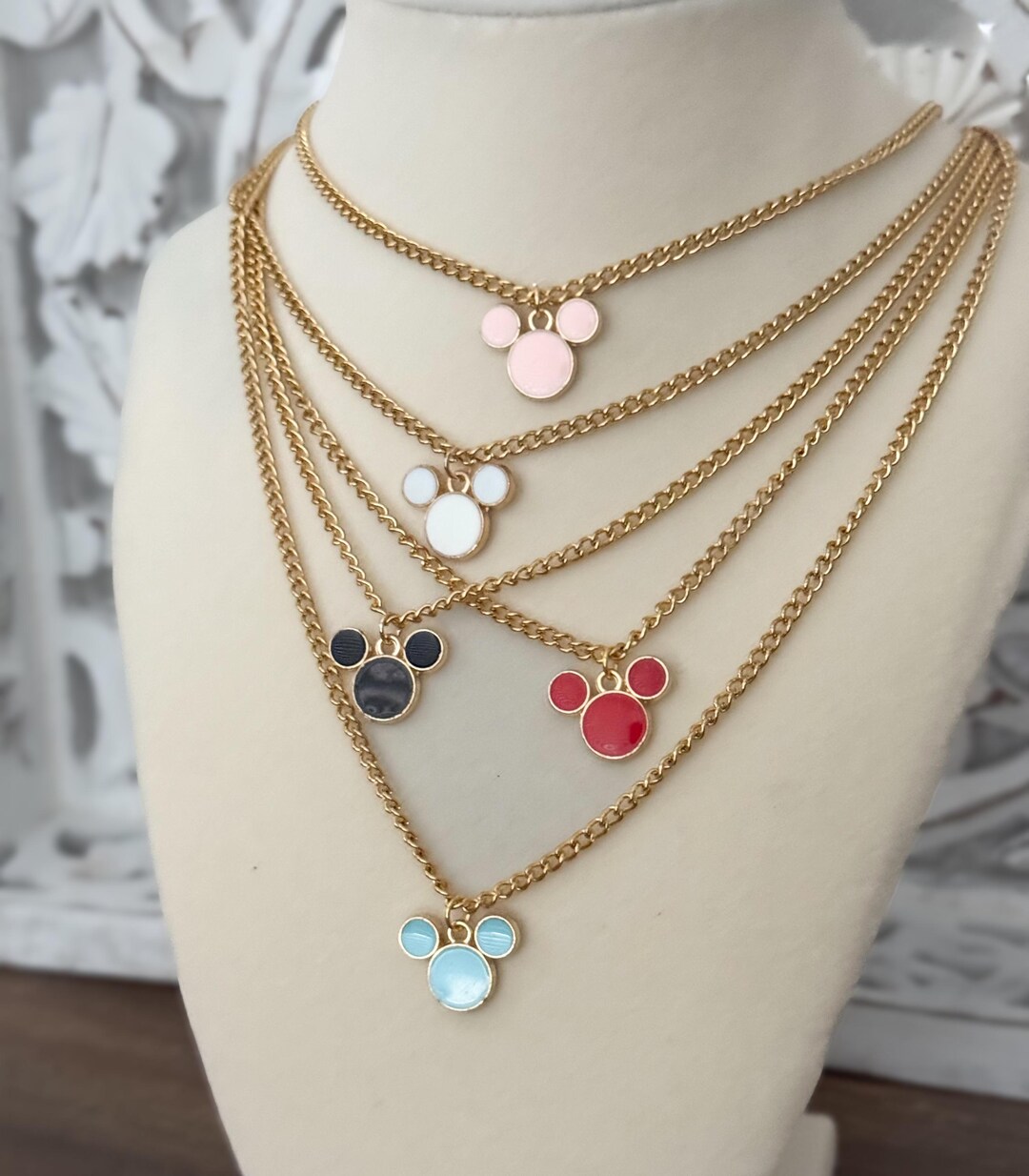 Mickey Mouse Gold Necklace, Colored Mickey, 18K Gold Plated Chain, Gift ...