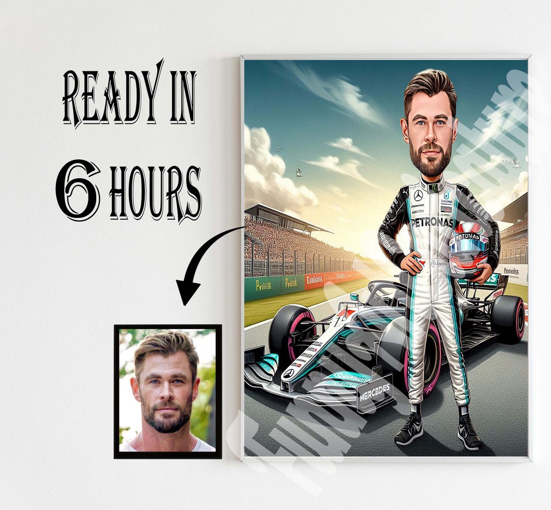 Custom Male Formula 1 Cartoon Portrait, F1 Fan Gift, Formula 1 Gift ...