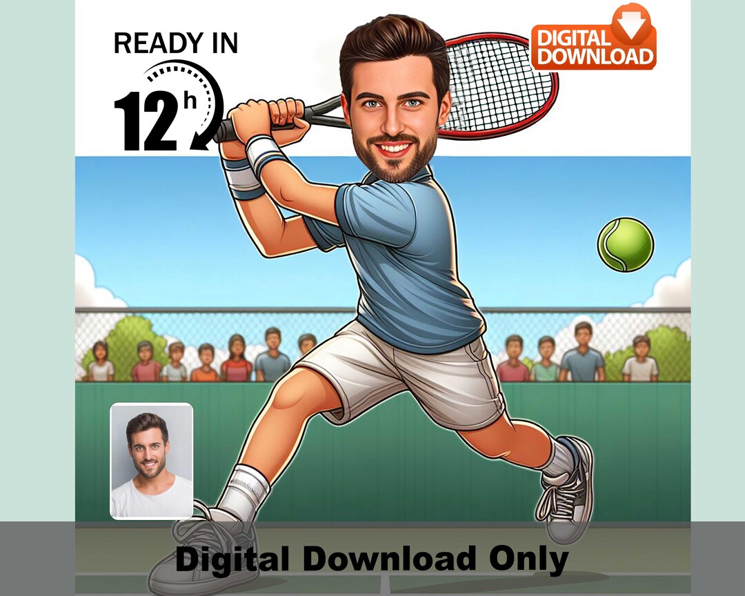TENNIS PLAYER CARICATURE Personalized Art Celebrating Tennis Players ...