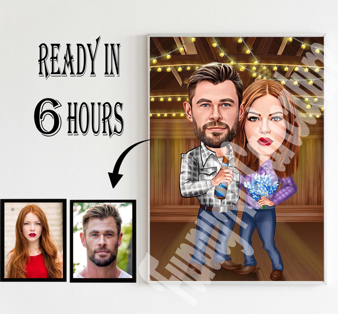 Custom Couple Cartoon Portrait, Couple Portrait, Couple Gift, Couple ...