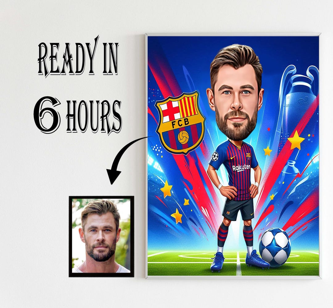 FC Barcelona Soccer Player Cartoon Portrait, Soccer Caricature Soccer ...