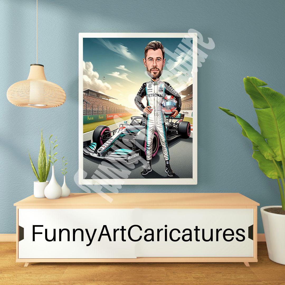 Custom Male Formula 1 Cartoon Portrait, F1 Fan Gift, Formula 1 Gift ...