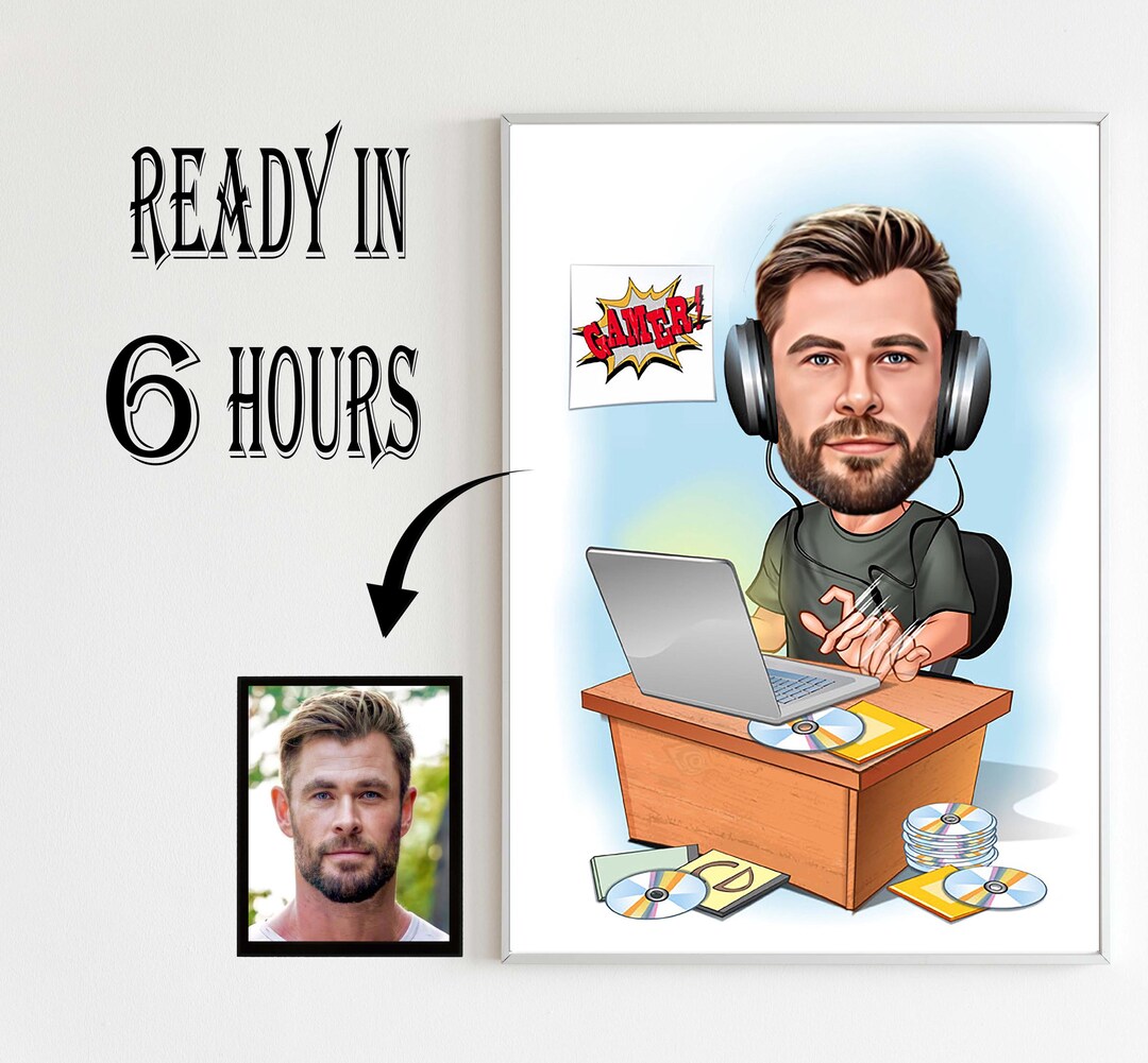 Personalized Gamer Caricature Drawing, Cartoon From Photo, Custom ...