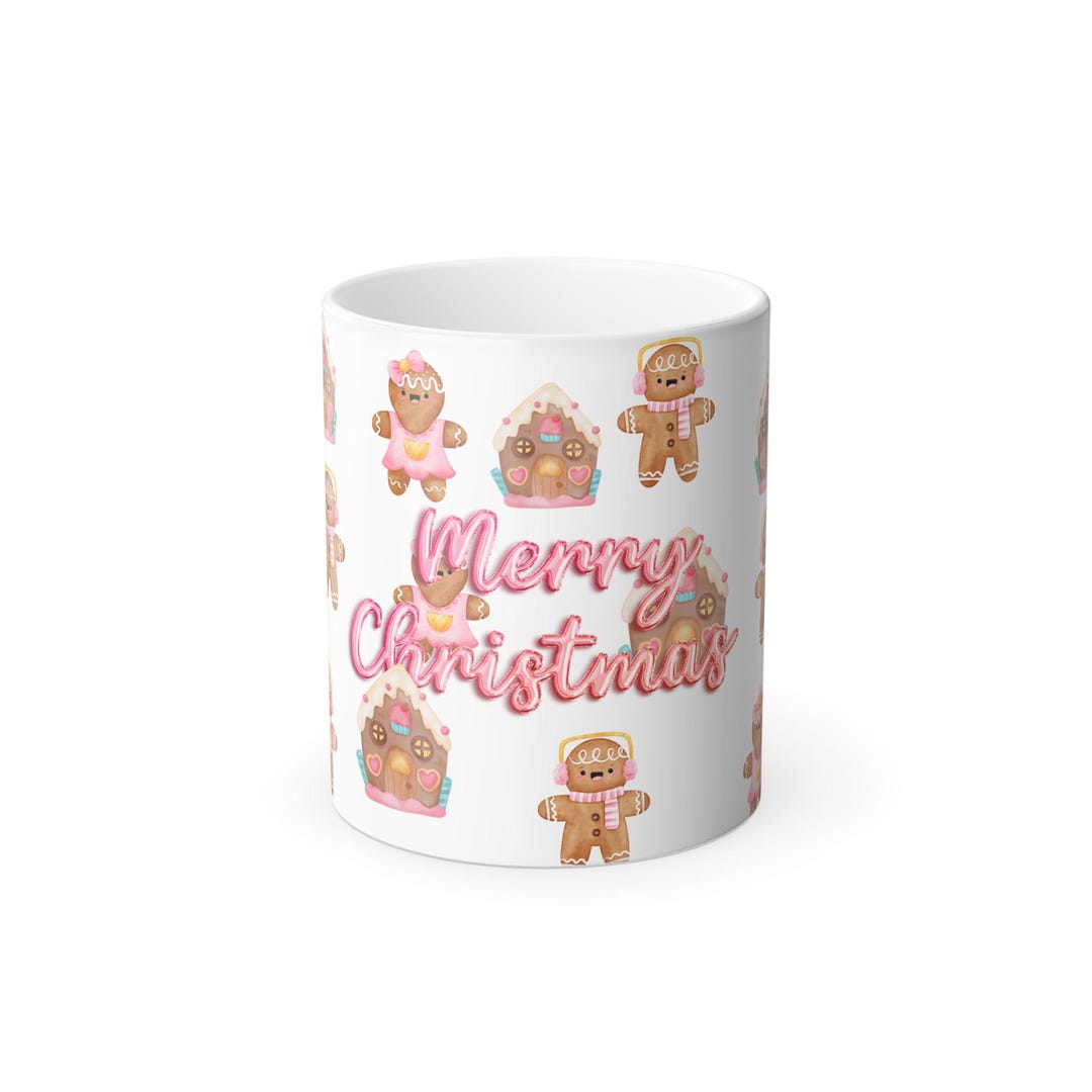 Color Morphing Mug With Pink Gingerbread Christmas Design, 11oz Festive ...