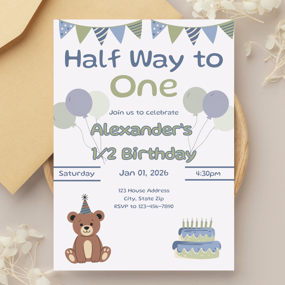 Half Birthday Invitation, 6 Month, Editable Canva Template - Etsy