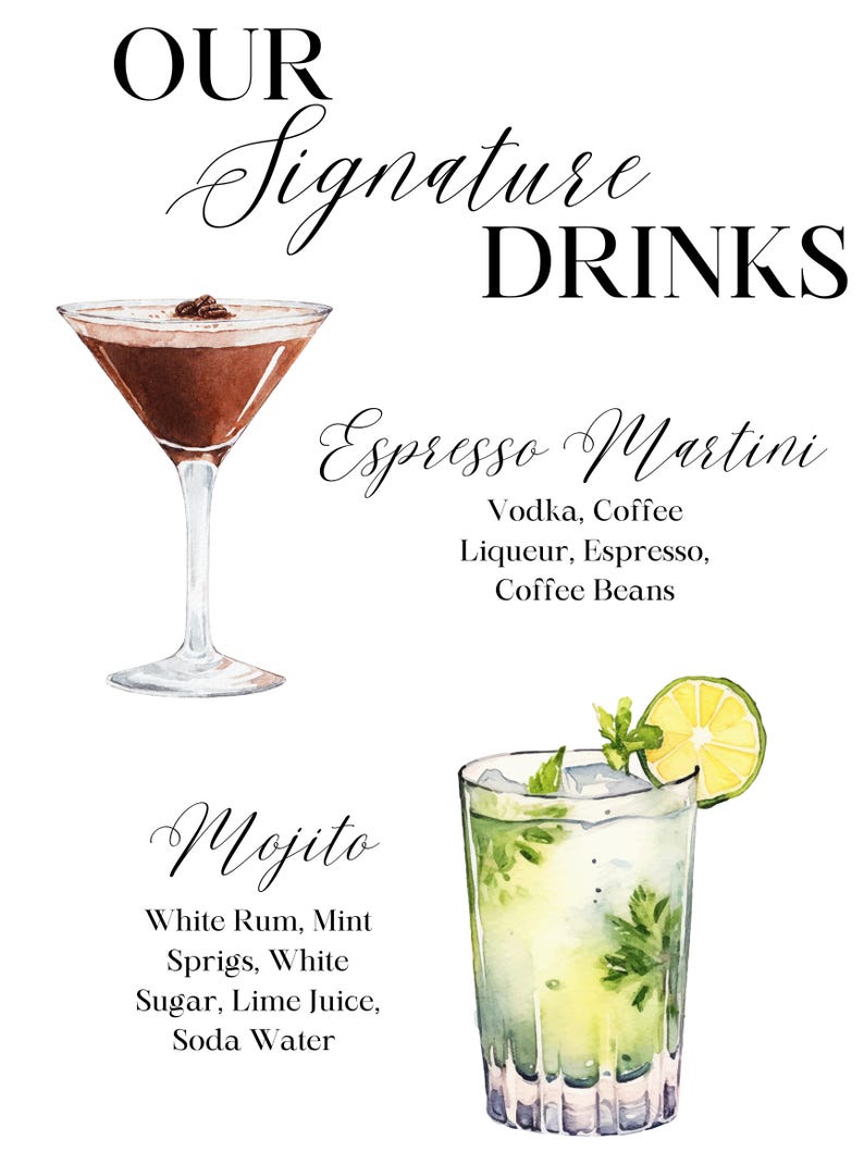 Signature Drink Sign FULLY CUSTOMIZABLE* - Etsy