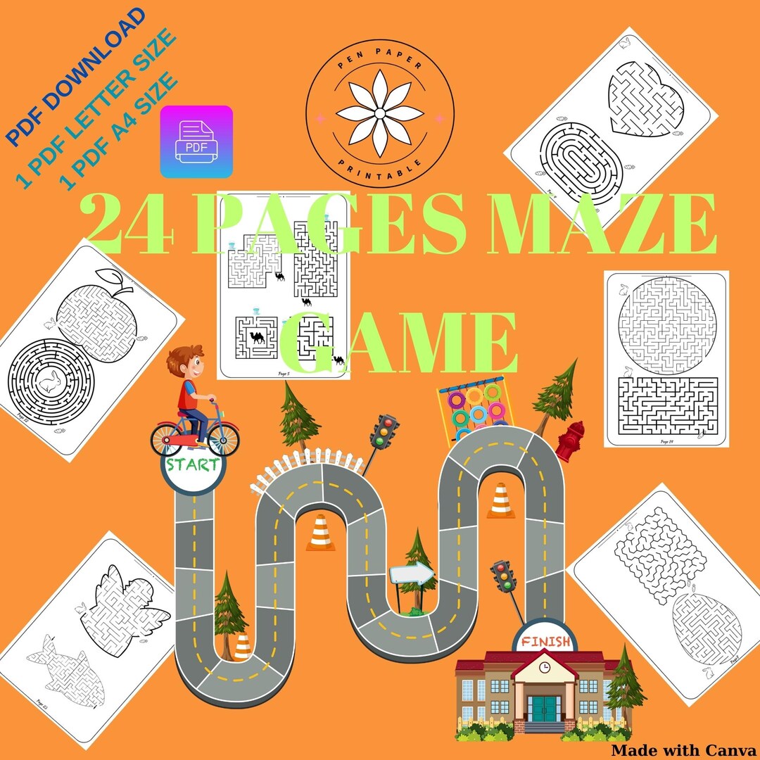 Printable Maze Puzzle 24 Pages for Kids Fun & Challenging Labyrinths ...