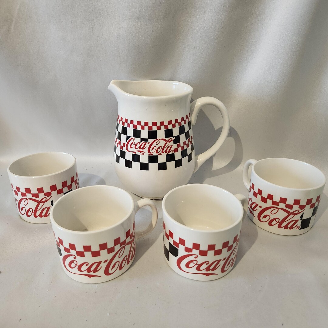 Coca-cola 1996 Ceramic Pitcher Jug With 4 Mugs or Bowls - Etsy