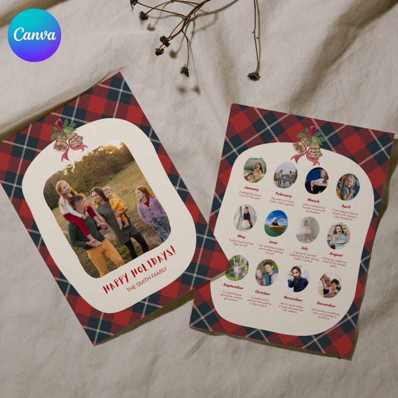 Christmas Bow Stripe Family Photo Card, Holiday Photo Card Template ...
