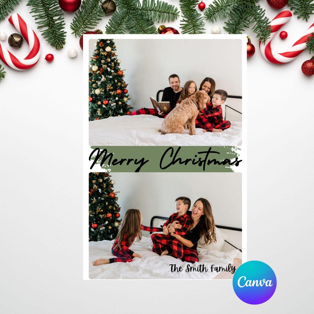 Editable 2-photo Christmas Card Template: Printable Holiday Card (canva ...