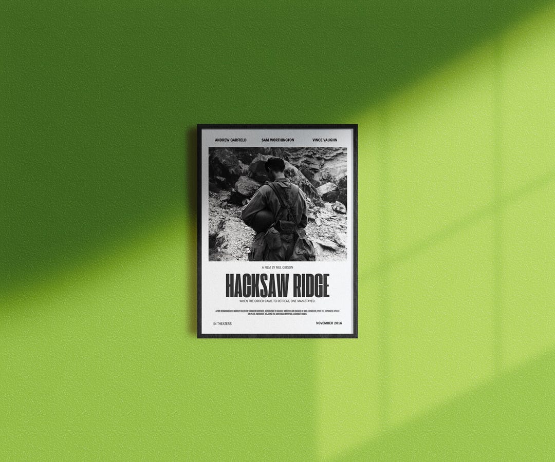 Hacksaw Ridge Minimalist Movie Poster Print – Modern War Drama Art ...