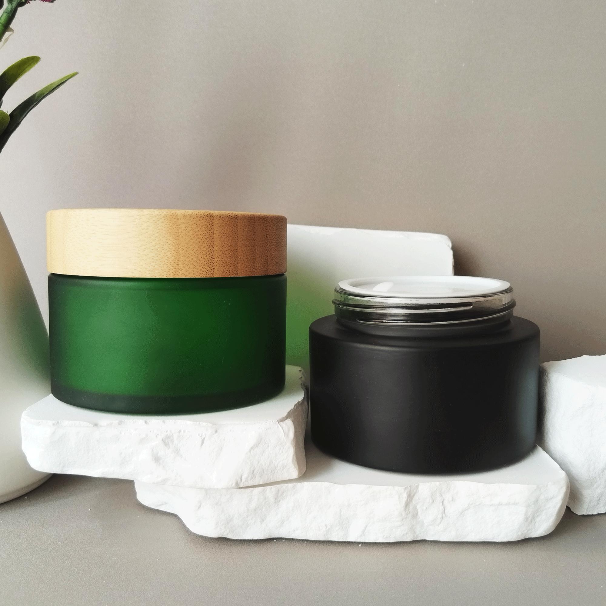 Glass Cosmetic Container With Bamboo Wood Lid Refillable Cosmetic Jar ...