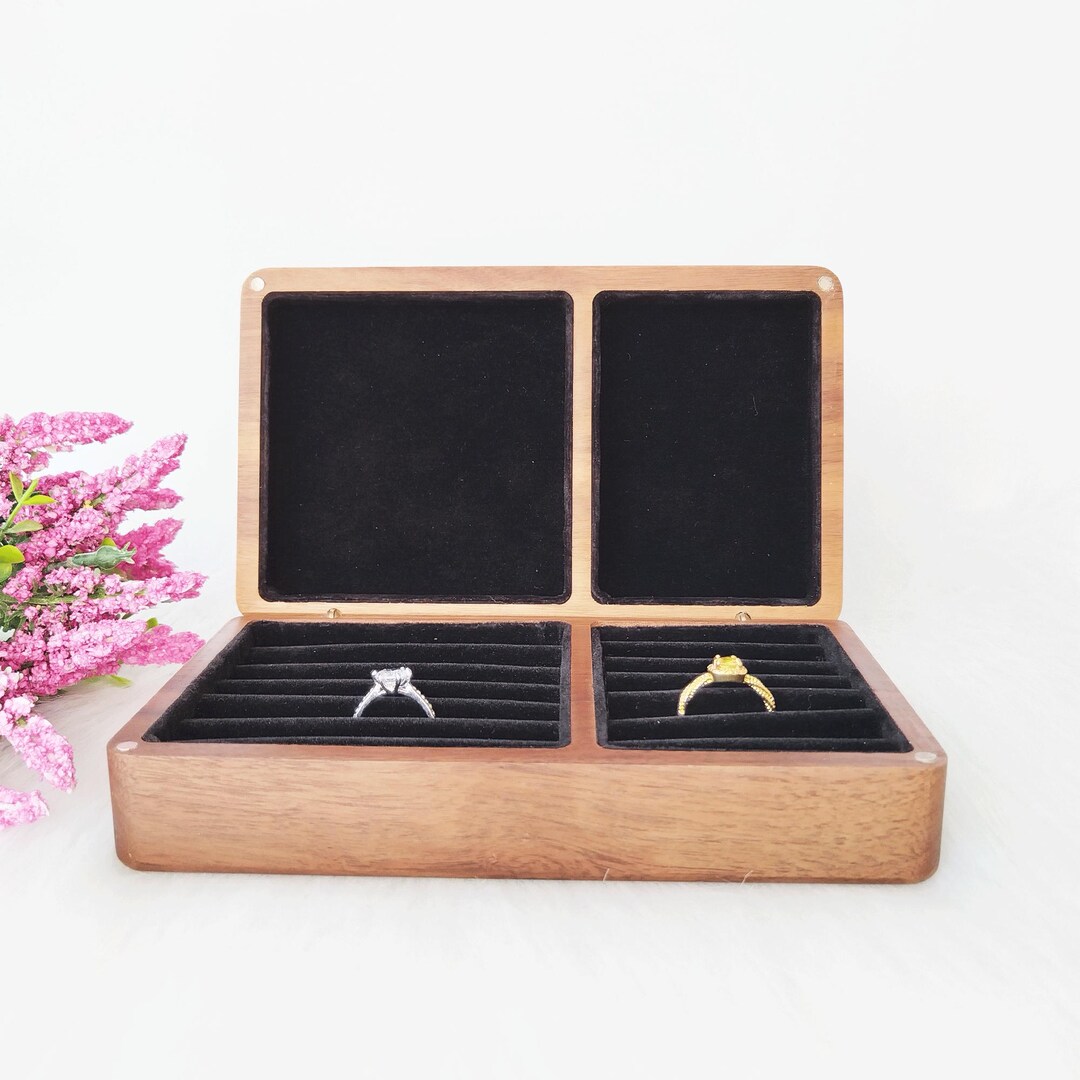 Ring Box Organizer, Classic Wood Jewelry Display Case Holder, Storage ...