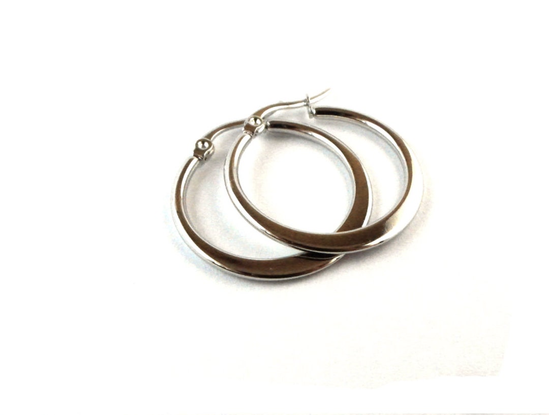 Stainless Steel Hoop Earrings: Minimalist Sleek Circle - 25mm - Etsy