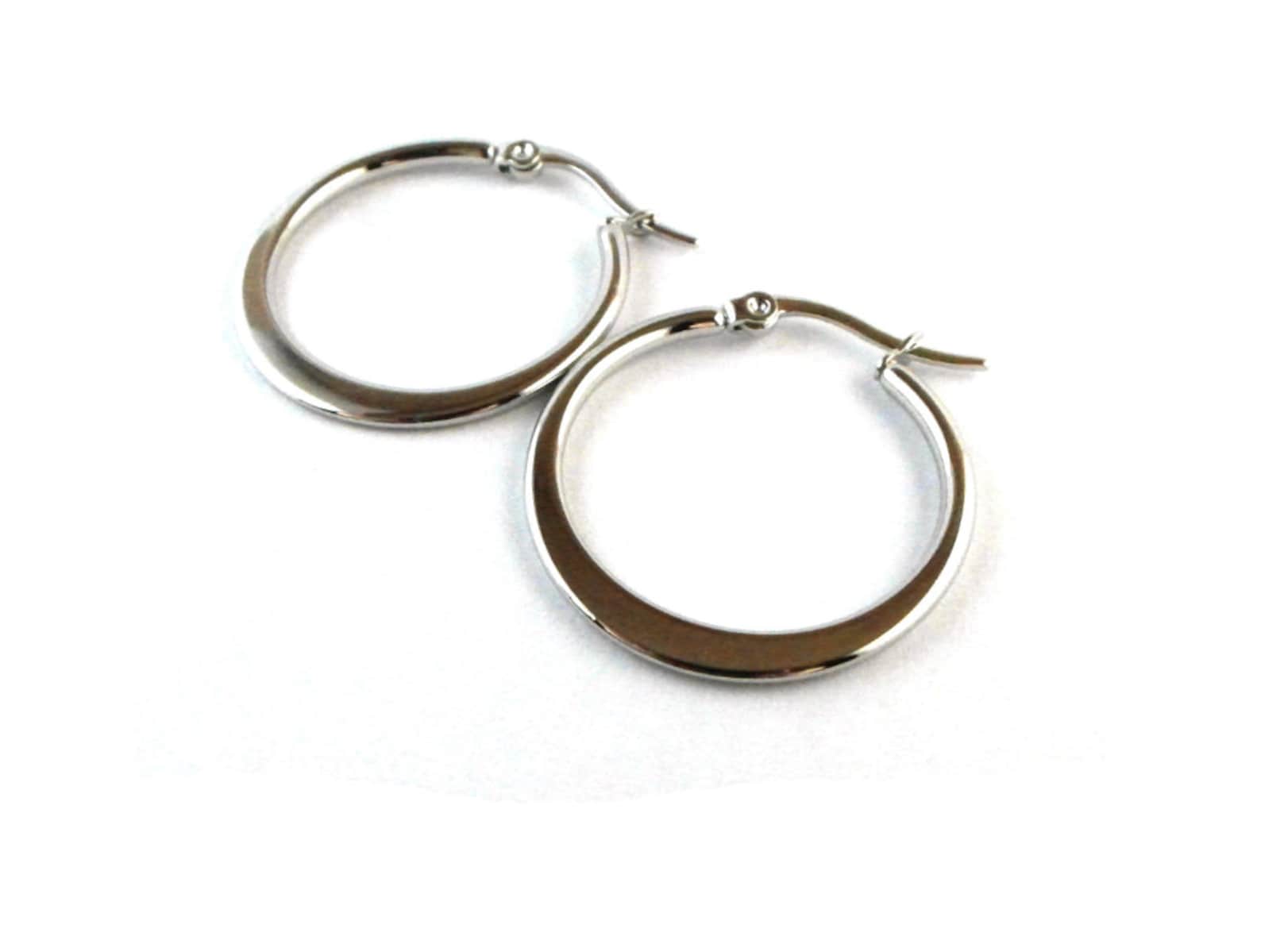 25mm Stainless Steel Hoop Earrings – Minimalist Sleek Hoops, Waterproof ...