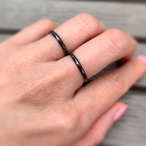 Simple Black Ring, Thin Black Ring, Black Ring for Couple, Womens Black ...