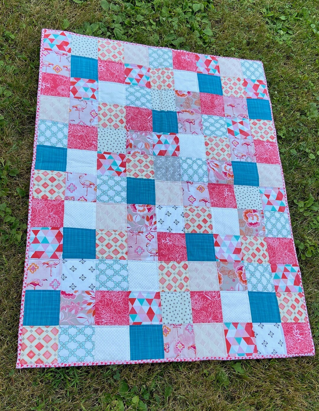 Coral and Teal Blocks Baby Blanket - Etsy