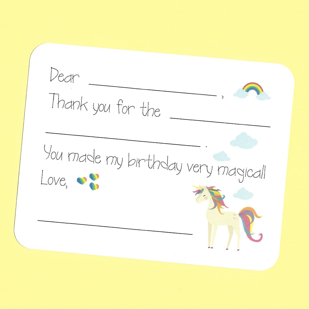Unicorn Thank You Cards - (set of 10) Fill in the Blank Card, Girls ...
