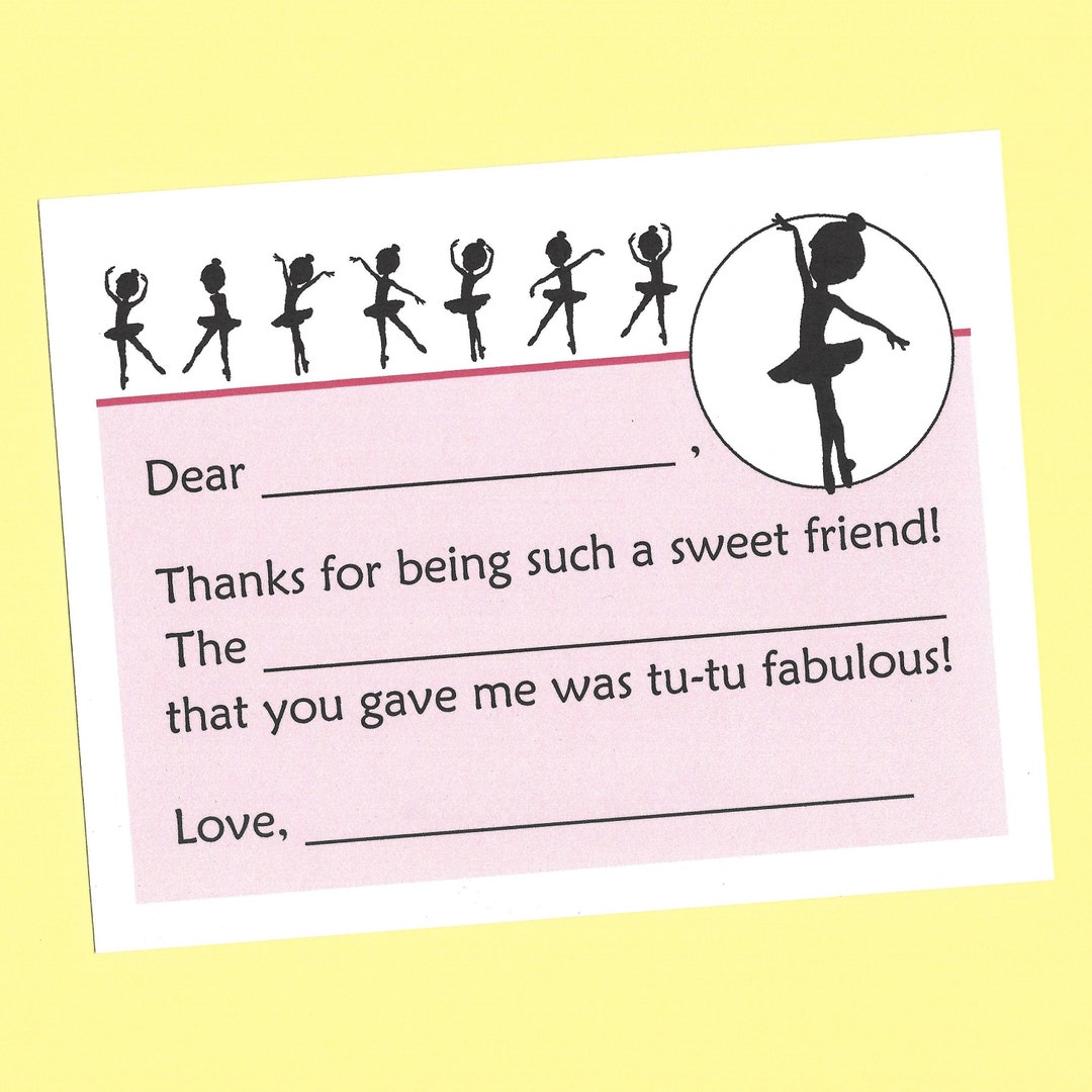 Ballerina Thank You Cards Fill in the Blanks Card Ballet - Etsy