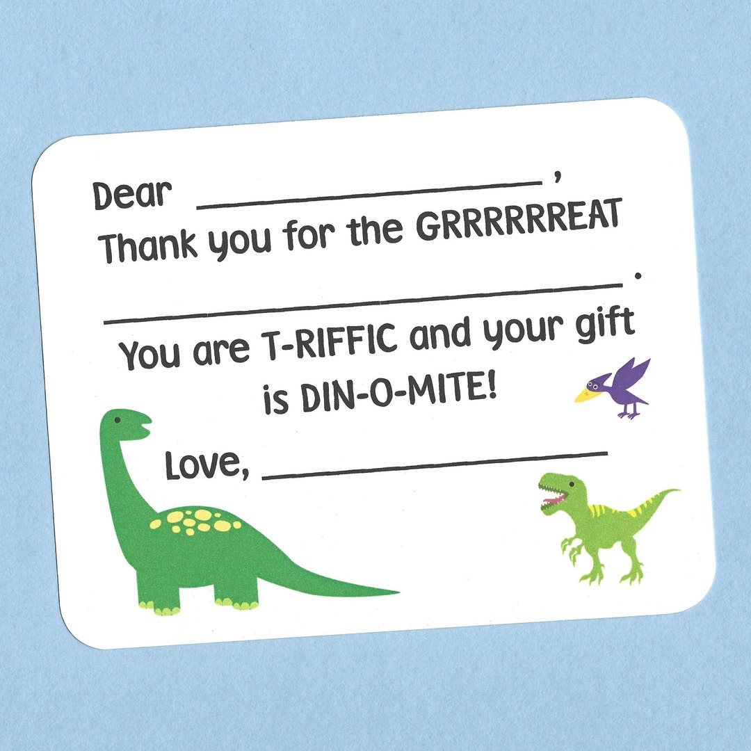 Dinosaur Thank You Cards - Fill in the Blanks Cards, Flat Dinosaur ...