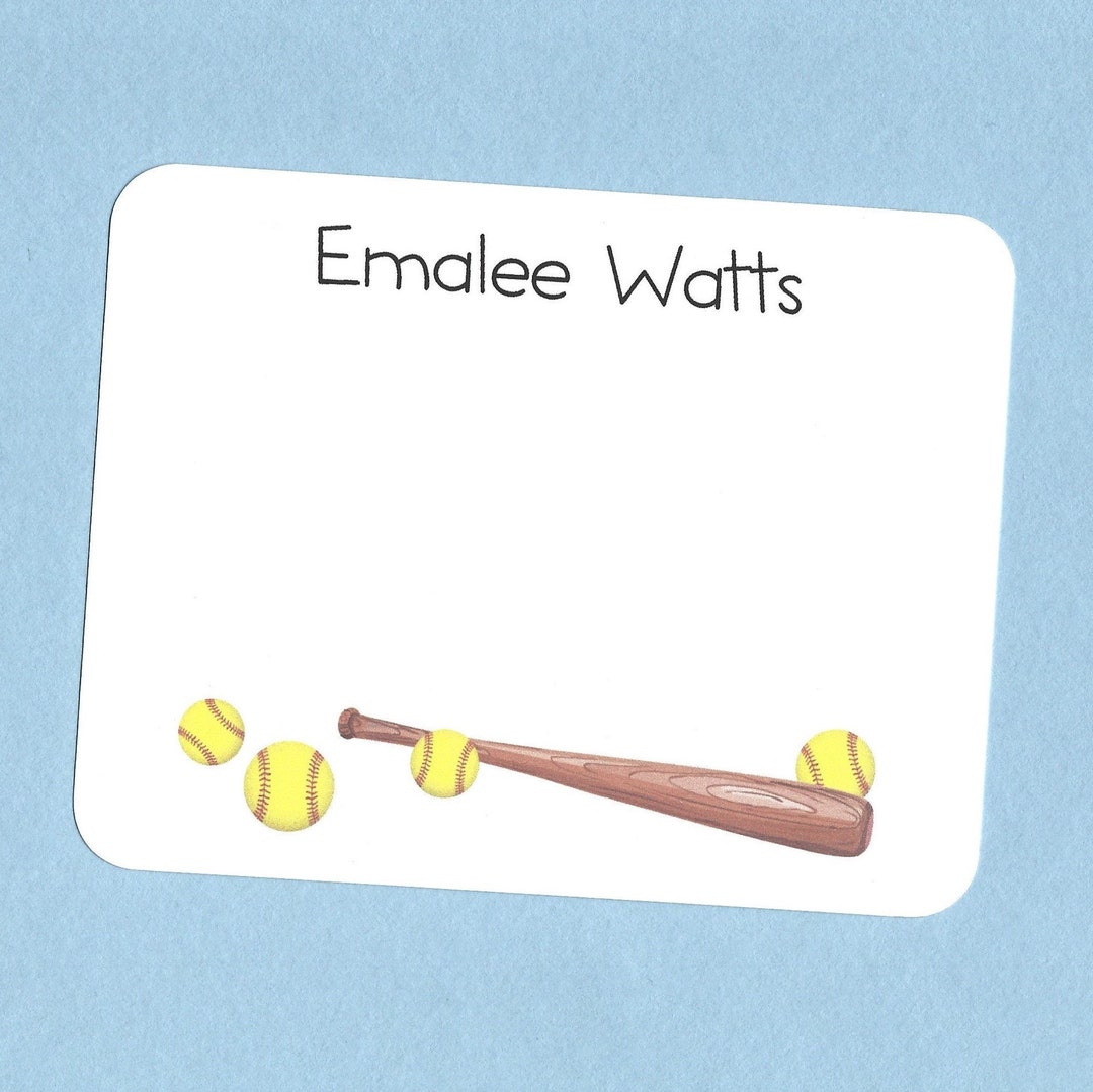 Softball & Bat Note Cards - Girls Softball Cards, Custom Softball Cards ...