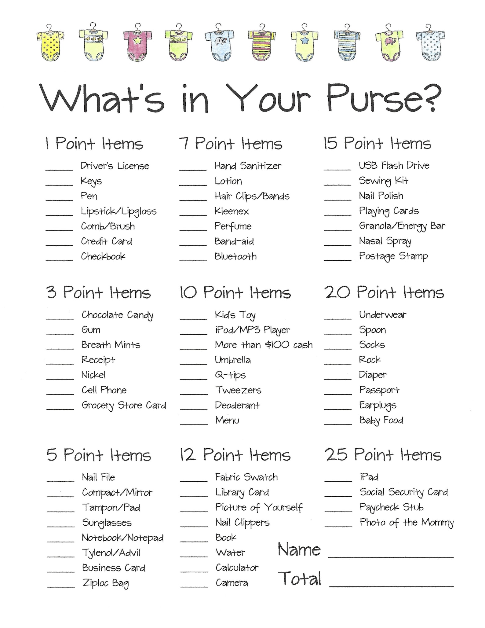 What's in Your Purse Baby Shower Game Easy Baby Shower - Etsy