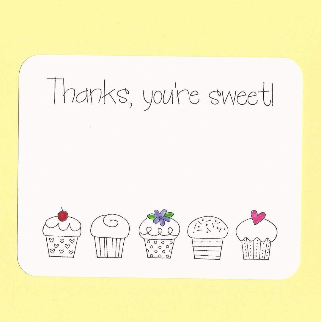 Cupcakes Note Cards - (set of 10) Flat Cupcake Notes, Girls Flat ...
