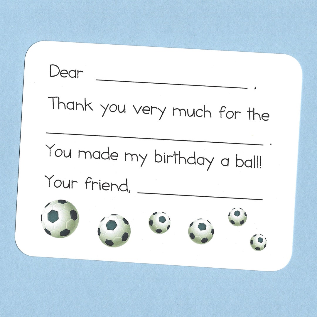 Soccer Balls Thank You Cards - (set of 10) Fill in the Blank Cards ...