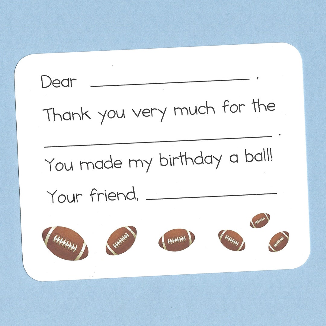 Football Thank You Cards - Fill in the Blank Cards, Boys Football Cards ...