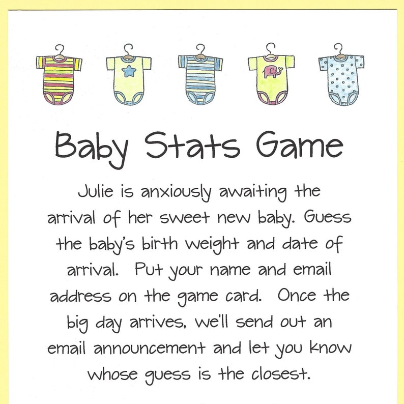 Baby Stats Shower Game - Baby Email Announcement Game, Guess the Date ...