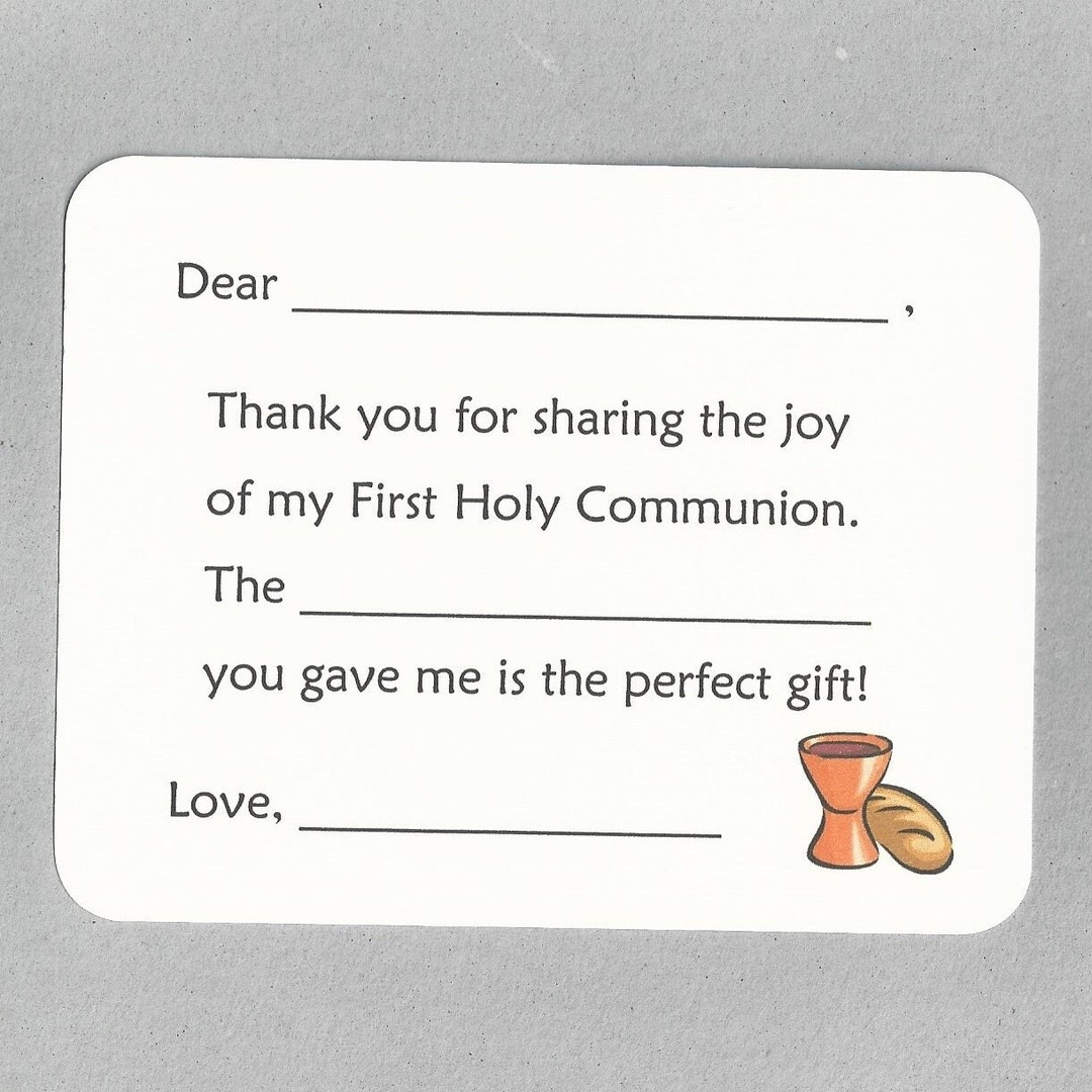 First Holy Communion Thank You Cards - (set of 10) Fill in the Blank ...