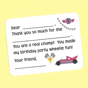 Race Car Thank You Cards Race Car Thank You Note, Fill in the Blank ...