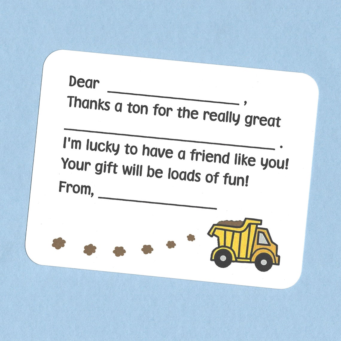 Dump Truck Thank You Cards Fill in the Blank Cards Dump - Etsy