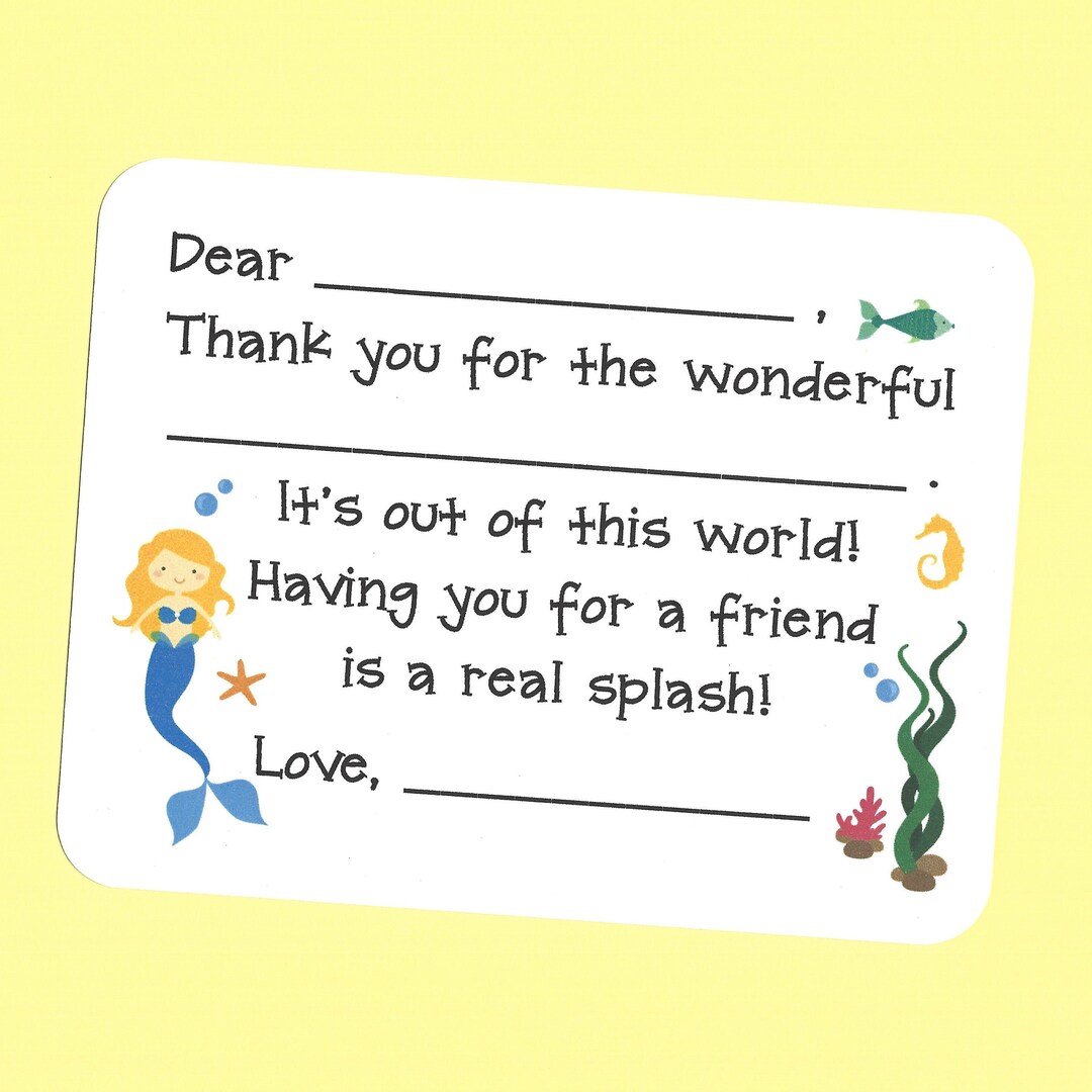 Mermaid Thank You Cards - (set of 10) Fill in the Blanks Cards, Girls ...