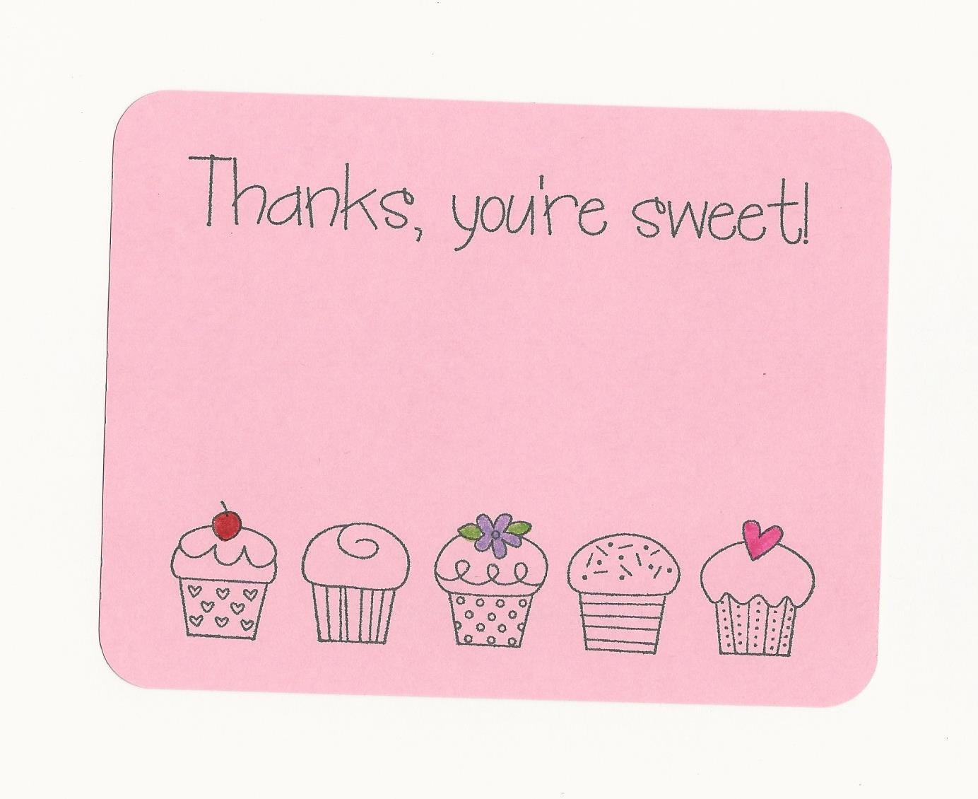 Cupcakes Note Cards - (set of 10) Flat Cupcake Notes, Girls Flat ...