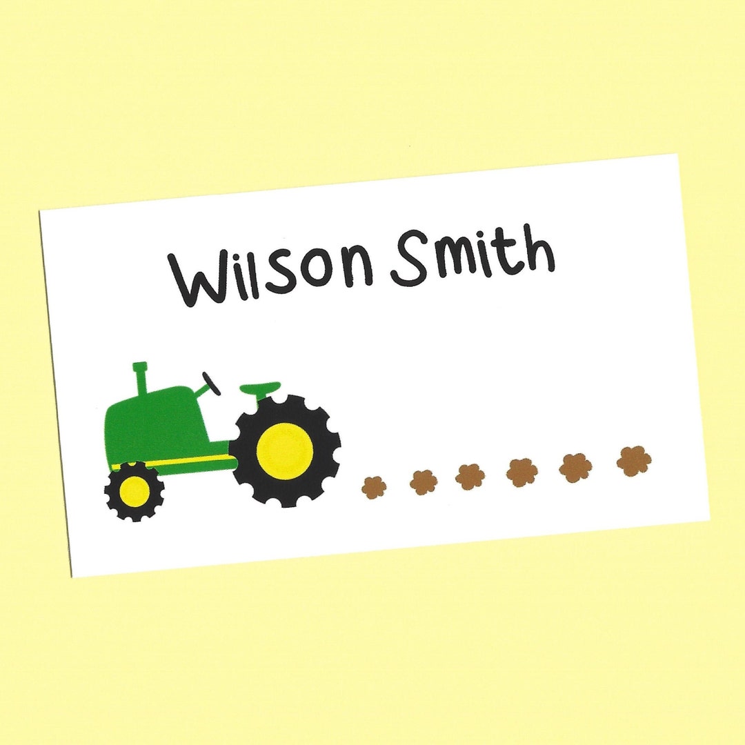 Green Tractor Calling Cards - Little Farmer Birthday Party, Tractor Party Treat Bag Tag, Tractor ...